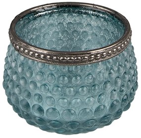 Modrý skleněný svícen na čajovou svíčku se zdobným okrajem - Ø  8*6 cm