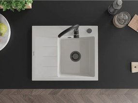 Mexen Ben, 1-komorový granitový dřez 600x500x190 mm, pravý + černý sifon, bílá, 6523605000-20-B