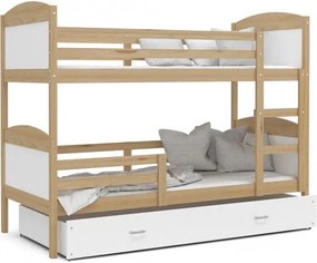 DOBRESNY Dětská patrová postel Matyas dřevěná 190x80 BOROVICE-BÍLÁ