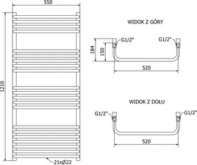 Mexen Apollo, elektrické topné těleso 1210x550 mm + topná tyč 600 W, černá, W117-1210-550-2600-70