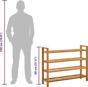 Botník se 4 policemi 100 x 27 x 80 cm masivní dubové dřevo 331750