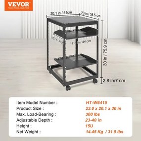 15U serverový stojan s otevřeným rámem, 38,1–101,6 cm