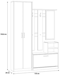 Předsíňová stěna se zrcadlem KAVI dub artisan