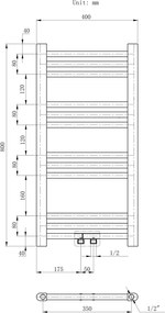 Gamma Erga Simple, topné těleso 800x400 mm, 275 W, černá, ERG-LAV-SIMP-8040-BK