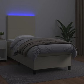 Box spring postel s matrací a LED krémová 80x200 cm umělá kůže 3135791