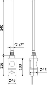 Mexen Ares, elektrické topné těleso 1500x500 mm + topná tyč 600 W, zlatá lesklá, W102-1500-500-2600-50