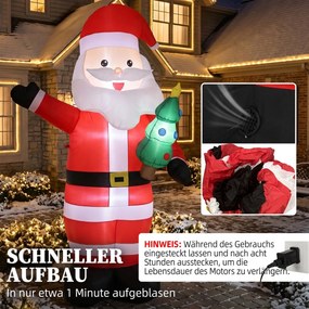 Outsunny Nafukovací Santa Claus, 243 cm, s jasným LED světlem, vánoční dekorace pro vnitřní i venkovní použití, červená