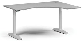 Výškově nastavitelný stůl OBOL, elektrický, 675-1325 mm, ergonomický pravý, deska 1600x1200 mm, bílá zaoblená podnož, šedá