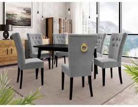 Rozkládací stůl 140x80 se 6 židlemi ST67, barva: černá, barva: bílá, Klepadlo: chrom, Potah: Magic Velvet 2225