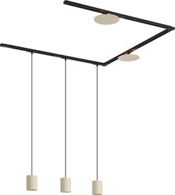 Moderní kolejnicový systém černý se 3 závěsnými svítidly a 2 béžovými stropními svítidly 1-fázový - Iconic Holt Pulley