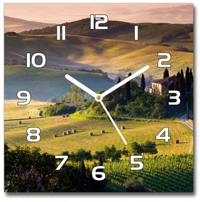 Wallmuralia Skleněné hodiny čtverec Toskánie Itálie 30x30 cm