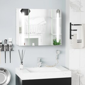 kleankin Zrcadlová skříňka 3 zrcadlová dvířka LED světla 90 × 15 × 65 cm bílá