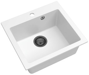 Sink Quality Ferrum 50, kuchyňský granitový dřez 490x450x195 mm + černý sifon, bílá, SKQ-FER.W.1K50.XB