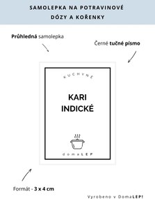 Samolepka na kořenky KARI INDICKÉ průhledná 3 × 4 cm tučné písmo