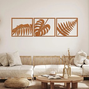 dřevo života 3dílný dřevěný obraz exotickych rostlin Barevný vzor: Bílá, Rozměry (cm): 30x27