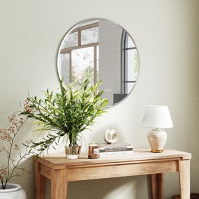 HOMCOM kulaté nástěnné zrcadlo Ø61 cm – stříbrný hliníkový rám