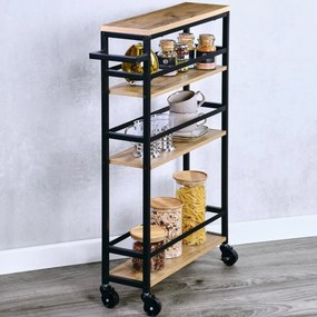 Pojízdný kuchyňský vozík Vaski 81 cm černý/hnědý