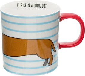 Modro-hnědý porcelánový hrnek 300 ml Sausage Dog – Sass &amp; Belle