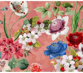 Oranžové povlečení na jednolůžko z organické bavlny Descanso Flowery, 140 x 220 cm