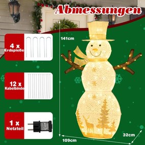Costway 141 cm vysoký LED sněhulák vánoční dekorace s 100 teplými bílými LED