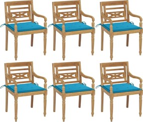 vidaXL Židle Batavia s poduškami 6 ks masivní teakové dřevo [3073323] Barva: Modrá