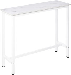 HOMCOM Barový Stůl Vysoký Stůl s Melaminovou Deskou v Mramorovém Efektu a Ocelovými Nohy Moderní Styl pro Kuchyň, Kavárnu a Jídelnu 120x40x100 cm Bílá