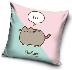 Carbotex dětský polštář KOČIČKA PUSHEEN JÁ KOŠIŠTA, růžovo-tyrkysová 40x40cm