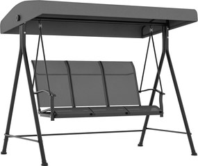 Outsunny Hollywoodský houpací gauč pro 3 osoby, zahradní houpací lavice s nastavitelnou stříškou, nosnost až 240 kg, kov, textil, tmavě šedá, 195 x 11
