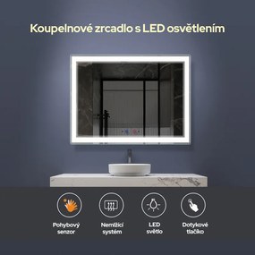 Bezdoteku Nemlžící koupelnové zrcadlo s LED osvětlením 80x60 cm KZ1