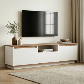 Bílý/v přírodní barvě TV stolek v dekoru borovice 160x42x30 cm Sentinel – Kalune Design