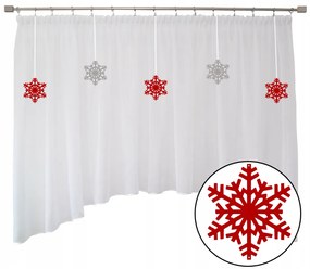 Hotová voálová vánoční záclona červeno-šedé vločky, výška 145cm, různé rozměry, bílá Šířka: 300cm