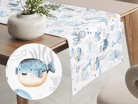 Biante Dětský bavlněný běhoun na stůl Sandra SA-442 Mořský svět modrý na bílém 35x140 cm