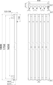Sapho Sapho, PILON topné těleso 196x1800mm, se 6 háčky, bílá mat, IZ131T