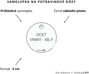 OCET VINNÝ BÍLÝ - omyvatelná samolepka na dózu, výběr rozměrů Ø 5 cm / 5 x 5 cm / 6 x 8 cm | DomaLEP tvar: KOLEČKO, barva: PRŮHLEDNÁ - ČERNÉ písmo, velikost: Ø 5 cm - tučné písmo