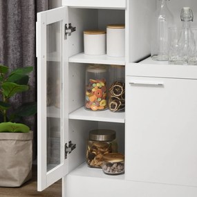 HOMCOM Moderní Jídelní Skříňka s Skříňkami a Zásuvkou, Úsporná Kuchyňská Skříň z Dřeva a Skla 60x40x95cm, Bílá