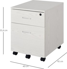 Mobilní šanón od Vinsetto pro A4 soubory s kolečky, závěsný šanón s 2 zásuvkami a zámkem 40x45x55,6 cm Bílý