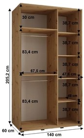 Šatní skříň YVONA 1 - 140/60 cm, bílá / černá
