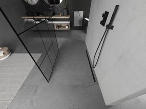 Mexen Kioto, průchozí sprchová zástěna 110 x 200 cm, 8mm sklo čiré/černý vzor, 2x černá stabilizační rozpěra, 800-110-002-70-77