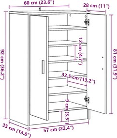 vidaXL Botník 60 x 35 x 92 cm dřevotříska [808928] Barva: dub sonoma