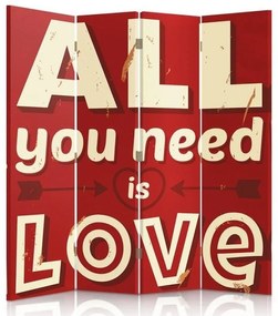 Ozdobný paraván Láska Retro Červená - 145x170 cm, čtyřdílný, klasický paraván