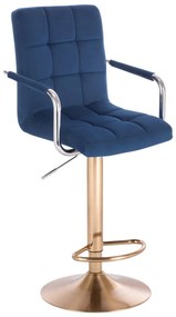 LuxuryForm DESIGN Barová židle VERONA VELUR na zlaté kulaté podstavě - modrá