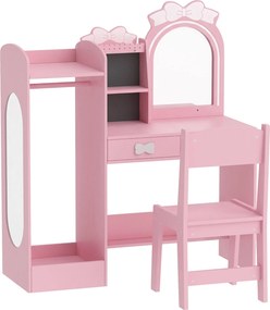 AIYAPLAY dětský toaletní stolek s taburetem a dvoubarevným LED zrcadlem z akrylu, toaletní stolek pro dívky 3-8 let, Růžová