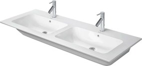 Duravit ME by Starck - Dvojumyvadlo 130x49 cm, s přepadem, 2 otvory pro baterie, DuraShield, matná bílá 233613AC00