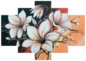 Gario Ručně malovaný obraz Magnolie při západu - 5 dílný Rozměry: 150 x 105 cm