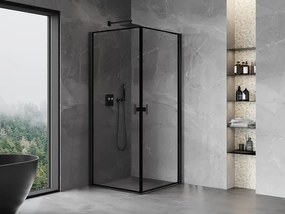 Mexen Mist-B Duo, 2-křídlý ​​výklopný sprchový kout 80 x 80 cm, čiré sklo-černý rám, 8A2-080L-080P-70-70