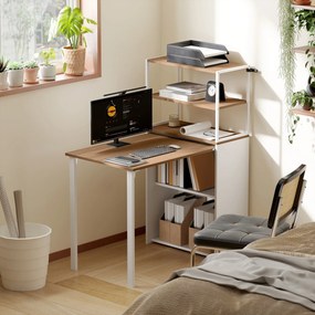 HOMCOM Skládací psací stůl, kuchyňský stůl se 4 policemi, počítačový stůl, pracovní stůl, stůl pro notebook 105 x 60 x 127 cm, přírodní dřevo