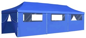 Skládací nůžkový party stan s 8 bočními stěnami 3 x 9 m modrý,  44979