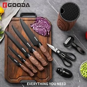 Gooda 9-dílná sada kuchyňských nožů s blokem hnědá