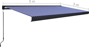 vidaXL Kazetová markýza s ručním ovládáním 500 x 300 cm [3052710] Barva: modrá a bílá (šedý rám)