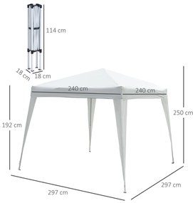 Skládací altán Outsunny 2,4x2,4 m s UV ochranou, skládací a přenosný, včetně tašky na přenášení na zahradu a balkon, bílá ocel